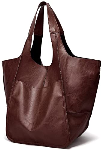 LXMISSX 2023 New Ladies Leather Satchel Tote Bag | Casual Soft Large Capacity Tote Women Handbags,Pu Leather Shoulder Bag (coffee)