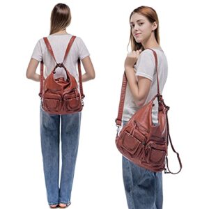 LL LOPPOP Large Convertible Hobo Crossbody Purse, Shoulder Backpack Bags Multi-Pocket Tote Bag for Women 20190402-NEW BROWN