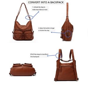 LL LOPPOP Large Convertible Hobo Crossbody Purse, Shoulder Backpack Bags Multi-Pocket Tote Bag for Women 20190402-NEW BROWN