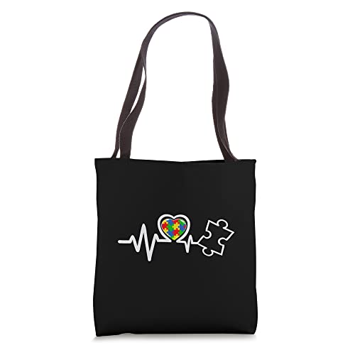 Heart Puzzle Piece Heartbeat Cool Autism Awareness Tote Bag