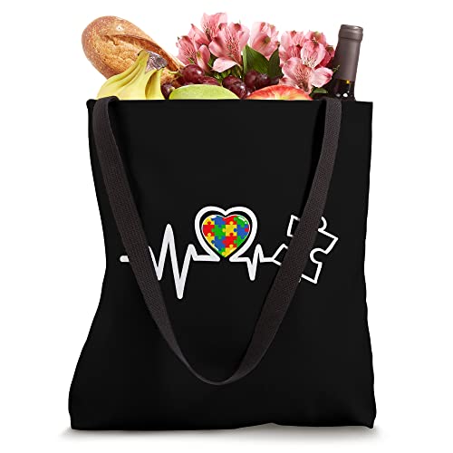 Heart Puzzle Piece Heartbeat Cool Autism Awareness Tote Bag