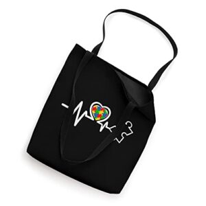 Heart Puzzle Piece Heartbeat Cool Autism Awareness Tote Bag