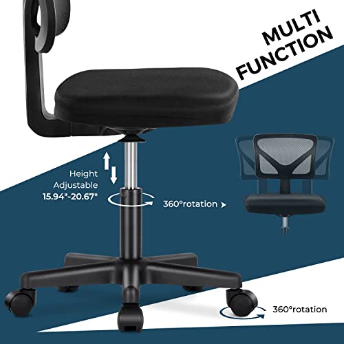 Home Office Computer Desk Chair Mid Back Armless Ergonomic Office Chair Mesh Office Chair with Lumbar Support Height Adjustable Swivel Task Rolling Modern Chair with Wheels for Office,Living Room