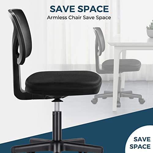 Home Office Computer Desk Chair Mid Back Armless Ergonomic Office Chair Mesh Office Chair with Lumbar Support Height Adjustable Swivel Task Rolling Modern Chair with Wheels for Office,Living Room