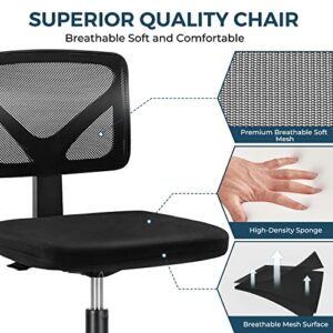 Home Office Computer Desk Chair Mid Back Armless Ergonomic Office Chair Mesh Office Chair with Lumbar Support Height Adjustable Swivel Task Rolling Modern Chair with Wheels for Office,Living Room