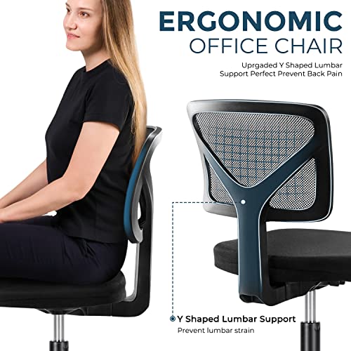 Home Office Computer Desk Chair Mid Back Armless Ergonomic Office Chair Mesh Office Chair with Lumbar Support Height Adjustable Swivel Task Rolling Modern Chair with Wheels for Office,Living Room