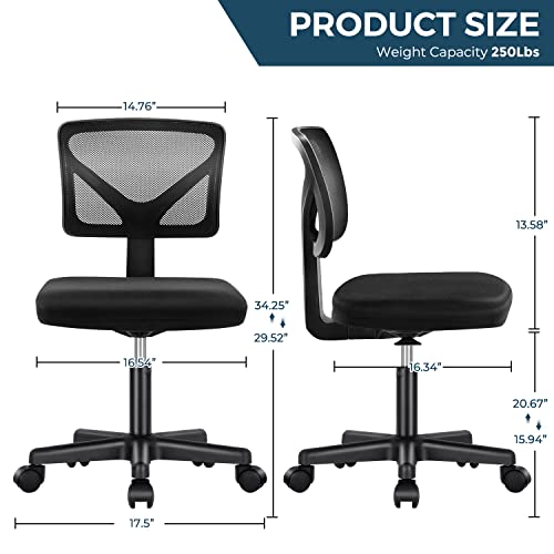 Home Office Computer Desk Chair Mid Back Armless Ergonomic Office Chair Mesh Office Chair with Lumbar Support Height Adjustable Swivel Task Rolling Modern Chair with Wheels for Office,Living Room