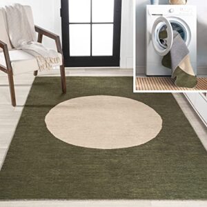 jonathan y wsh113b-3 cirkel minimalist geometric dot machine-washable indoor area-rug, scandinavian, modern, bohemian easy-cleaning,bedroom,kitchen,living room,non shedding, green/cream, 3 x 5