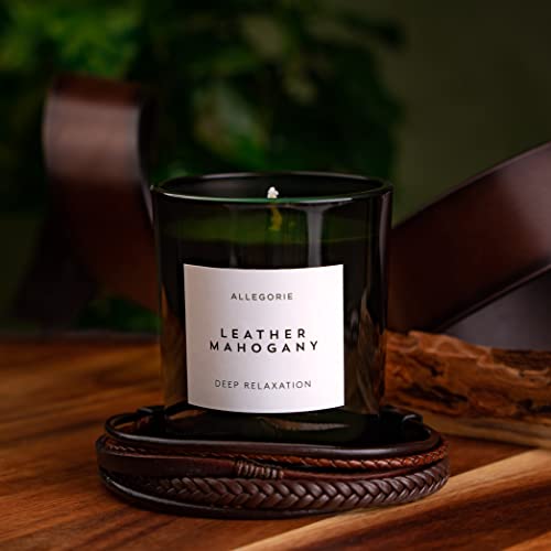 Set of Three Scented Candles for Men | Masculine scents of Bergamot & Sandalwood. Leather & Mahogany, Tobacco & Vanilla | 3 x Natural Soy Wax Candle for Men (5.6oz)