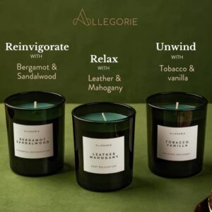 Set of Three Scented Candles for Men | Masculine scents of Bergamot & Sandalwood. Leather & Mahogany, Tobacco & Vanilla | 3 x Natural Soy Wax Candle for Men (5.6oz)