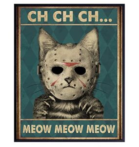 yellowbird art & design cat wall art & decor – friday the 13th wall art – halloween wall art – tabby cat wall art – jason horror movie – funny cat gifts for men – scary cat poster – 8×10 unframed