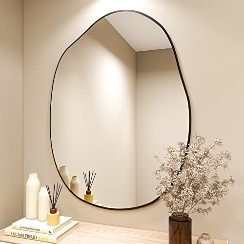 HARRITPURE Irregular Wall Mirror 22"x32" Black Asymmetrical Bathroom Mirror Wood Framed Modern Decorative Vanity Mirrors for Bedroom Living Room Entryway