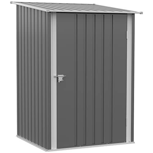 Outsunny 3.3' x 3.4' Lean-to Garden Storage Shed, Small Outdoor Galvanized Steel Tool House with Lockable Door for Patio, Backyard, Lawn, Gray