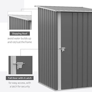 Outsunny 3.3' x 3.4' Lean-to Garden Storage Shed, Small Outdoor Galvanized Steel Tool House with Lockable Door for Patio, Backyard, Lawn, Gray