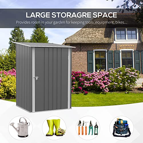 Outsunny 3.3' x 3.4' Lean-to Garden Storage Shed, Small Outdoor Galvanized Steel Tool House with Lockable Door for Patio, Backyard, Lawn, Gray