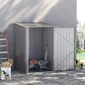 Outsunny 3.3' x 3.4' Lean-to Garden Storage Shed, Small Outdoor Galvanized Steel Tool House with Lockable Door for Patio, Backyard, Lawn, Gray