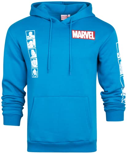 Marvel Men’s Avengers Fleece Hoodie Sweatshirt – Retro Iron Man, Hulk, Captain America, Thor, Spider-Man, Size Large, Marvel Blue