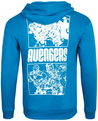 Marvel Men’s Avengers Fleece Hoodie Sweatshirt – Retro Iron Man, Hulk, Captain America, Thor, Spider-Man, Size Large, Marvel Blue