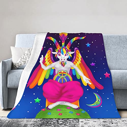 Neon Rainbow Baphomet Blanket Throw Blanket Soft Warm Lightweight Cozy Plush Blanket for Bedroom Living Rooms Sofa Couch Bed Gifts 60"X50"