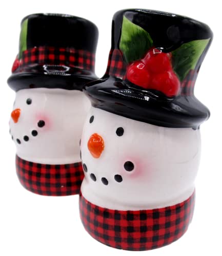 Ceramic Christmas Salt and Pepper Shakers (Snowmen with Top Hats)