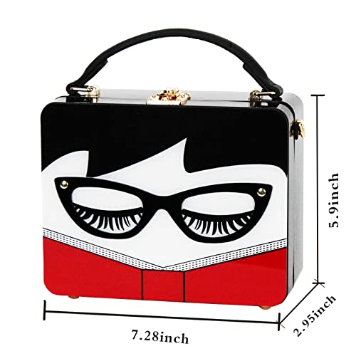 Qiayime Acrylic Shoulder Bag for Women Purse and Handbags Fashion Ladies Top Handle Evening Clutch Crossbody Box Bag Tote (Black&orange)