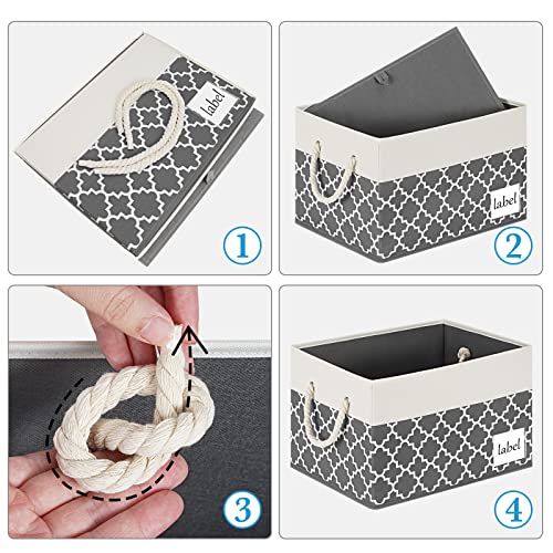 RVSNQ Extra Large Fabric Storage Bins 6-Pack, Foldable Storage Baskets for Organizing, Closet Storage Bins with Cotton Rope Handle and Label, Storage Baskets for Shelves Office (Grey Quatrefoil)