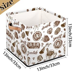 Strawberry Large Collapsible Storage Bins,Coffee Decorative Canvas Fabric Storage Boxes Organizer with Handles,Cube Square Baskets Bin for Home Shelves Closet Nursery Gifts