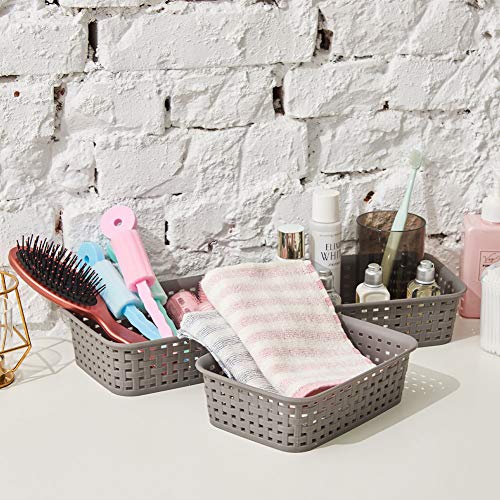 EZOWare Pack of 8 Small Gray Plastic Woven Knit Baskets For Office, Classroom, Desktop, Drawer