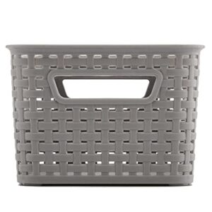 EZOWare Pack of 8 Small Gray Plastic Woven Knit Baskets For Office, Classroom, Desktop, Drawer