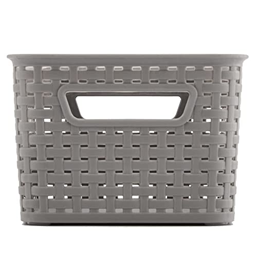 EZOWare Pack of 8 Small Gray Plastic Woven Knit Baskets For Office, Classroom, Desktop, Drawer