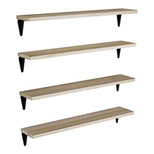 wallniture arras floating shelves for living room wall decor, bookshelf units office & kitchen organization wall shelves set of 4, natural wood shelf 24″x4.5″