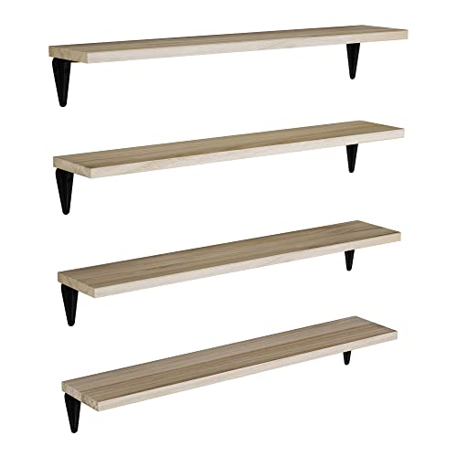 Wallniture Arras Floating Shelves for Living Room Wall Decor, Bookshelf Units Office & Kitchen Organization Wall Shelves Set of 4, Natural Wood Shelf 24"x4.5"