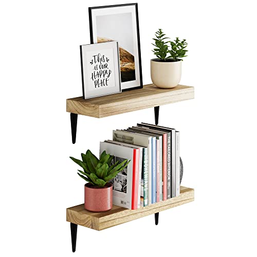 Wallniture Arras 17" Rustic Floating Shelves for Wall Decor, Wall Bookshelf Living Room, Bathroom Shelves, Wall Shelves for Bedroom, Floating Shelf for Kitchen & Office, Wood, Burnt Set of 2