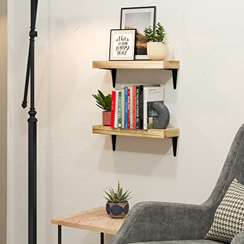 Wallniture Arras 17" Rustic Floating Shelves for Wall Decor, Wall Bookshelf Living Room, Bathroom Shelves, Wall Shelves for Bedroom, Floating Shelf for Kitchen & Office, Wood, Burnt Set of 2