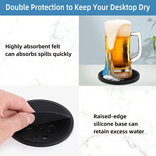 FITTDYHE 8 Pack Coasters for Drinks Absorbent with Holder, Silicone Coasters with Soft Felt Insert for Tabletop Protection, Felt Coasters Absorbent Coasters Suitable for All Kinds of Cups, 4.3 Inches.