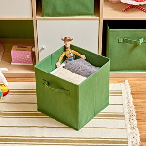 EZOWare Set of 12 Foldable Basket Bin Collapsible Storage Cube For Nursery, Kids Toys Organizer, Shelf Cabinet - (Kale Green+ White)