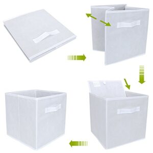 EZOWare Set of 12 Foldable Basket Bin Collapsible Storage Cube For Nursery, Kids Toys Organizer, Shelf Cabinet - (Kale Green+ White)