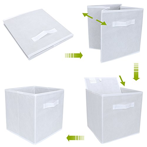 EZOWare Set of 12 Foldable Basket Bin Collapsible Storage Cube For Nursery, Kids Toys Organizer, Shelf Cabinet - (Kale Green+ White)