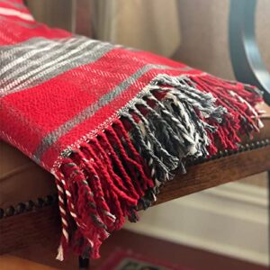 STP GOODS Cotton Red Throw Blanket Plaid for Couch Sofa Bed 86.6 х 63'' Twin Soft Warm Blanket with Fringe Scotch Travel Blanket (Red / Gray)