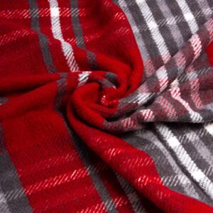 STP GOODS Cotton Red Throw Blanket Plaid for Couch Sofa Bed 86.6 х 63'' Twin Soft Warm Blanket with Fringe Scotch Travel Blanket (Red / Gray)