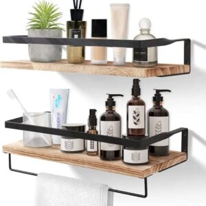 MS'Skincal Rustic Wall Floating Shelves - Perfect for Living Room, Kitchen, and Bedroom - Includes Towel Bar for Added Convenience - Organize in Style with This Farmhouse Home Decor