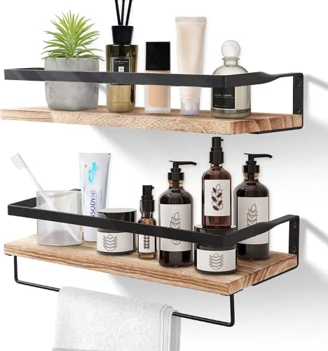 MS'Skincal Rustic Wall Floating Shelves - Perfect for Living Room, Kitchen, and Bedroom - Includes Towel Bar for Added Convenience - Organize in Style with This Farmhouse Home Decor