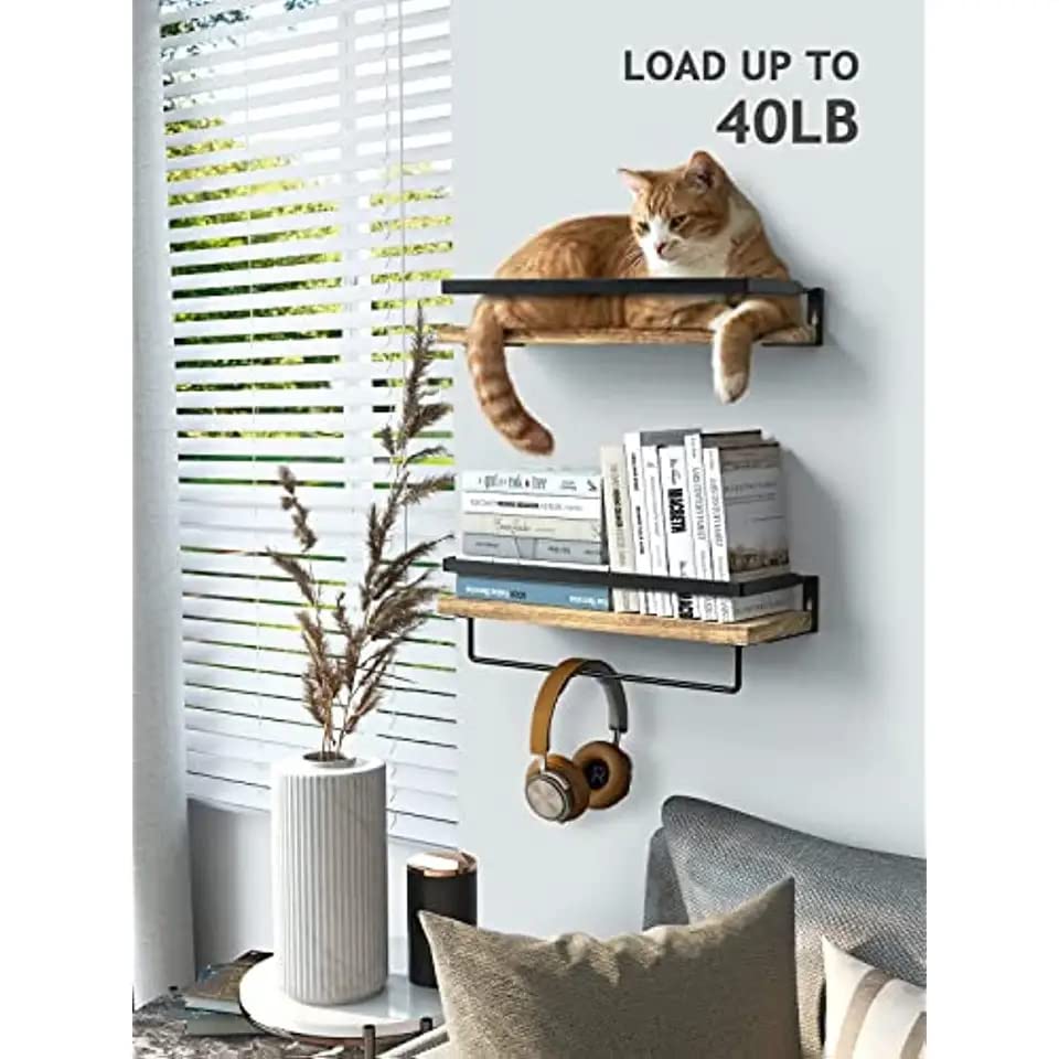 MS'Skincal Rustic Wall Floating Shelves - Perfect for Living Room, Kitchen, and Bedroom - Includes Towel Bar for Added Convenience - Organize in Style with This Farmhouse Home Decor