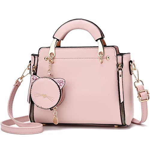 I IHAYNER Fashion Purses and Handbags for Women Top Handle Bag Girls Small Crossbody Shoulder Bag for Ladies with Kitty Purse Pink