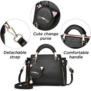 I IHAYNER Fashion Purses and Handbags for Women Top Handle Bag Girls Small Crossbody Shoulder Bag for Ladies with Kitty Purse Pink