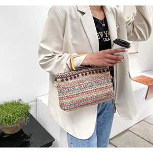 Tekzitfuir Women Straw Tote Bag Straw Beach Handbags Weaving Shoulder Bag Purse Woven Bags in Summer (Colorful) Small Size