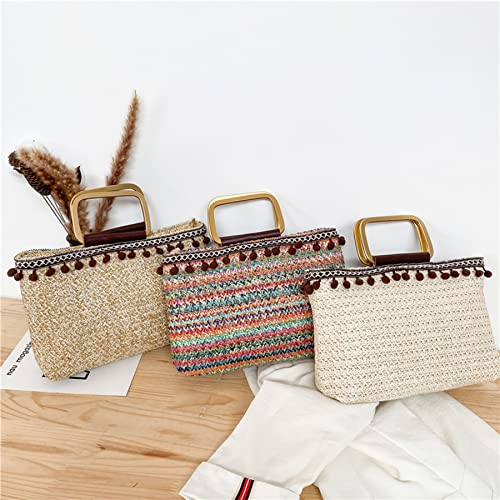 Tekzitfuir Women Straw Tote Bag Straw Beach Handbags Weaving Shoulder Bag Purse Woven Bags in Summer (Colorful) Small Size