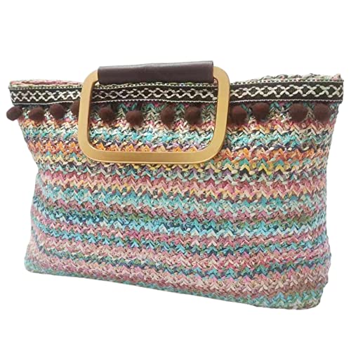 Tekzitfuir Women Straw Tote Bag Straw Beach Handbags Weaving Shoulder Bag Purse Woven Bags in Summer (Colorful) Small Size