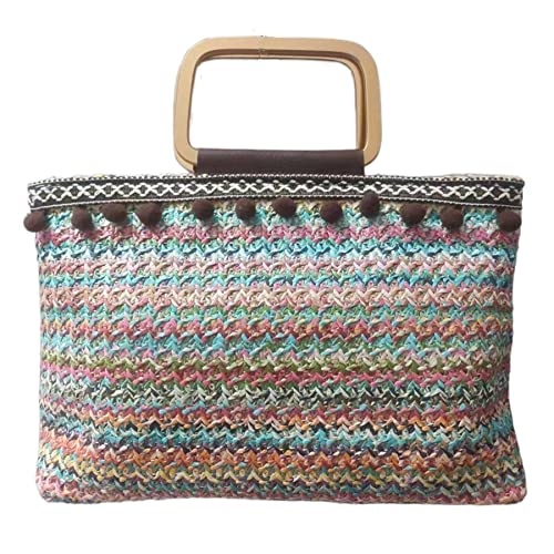 Tekzitfuir Women Straw Tote Bag Straw Beach Handbags Weaving Shoulder Bag Purse Woven Bags in Summer (Colorful) Small Size