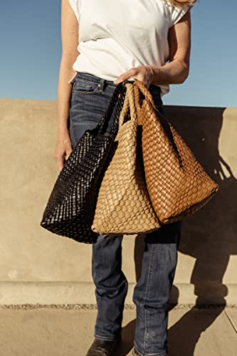 Spring & Summer Handmade Woven Tote Handbag, Vegan Leather, (Light Brown)